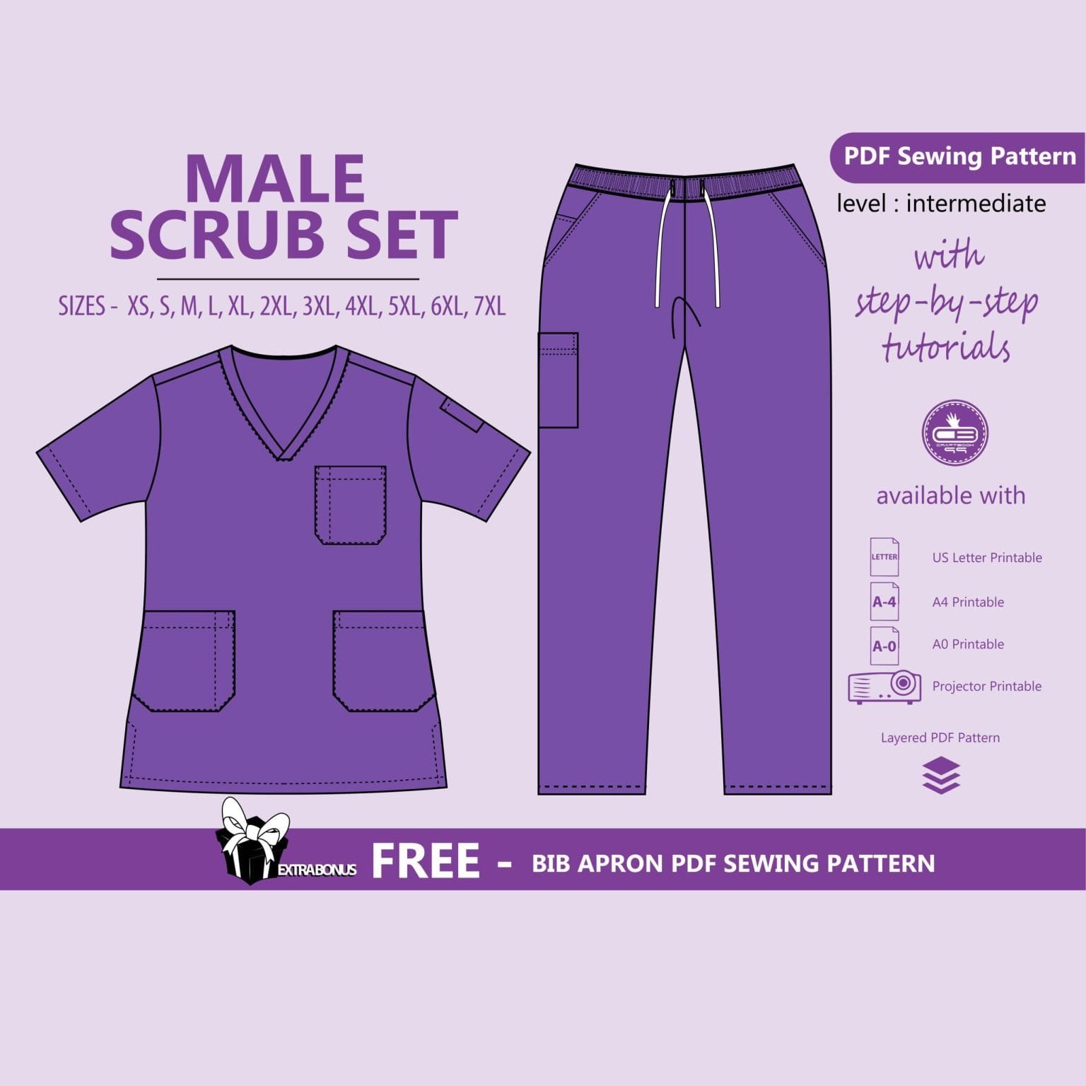 Male Scrub Set PDF Sewing Pattern - Craftbook99